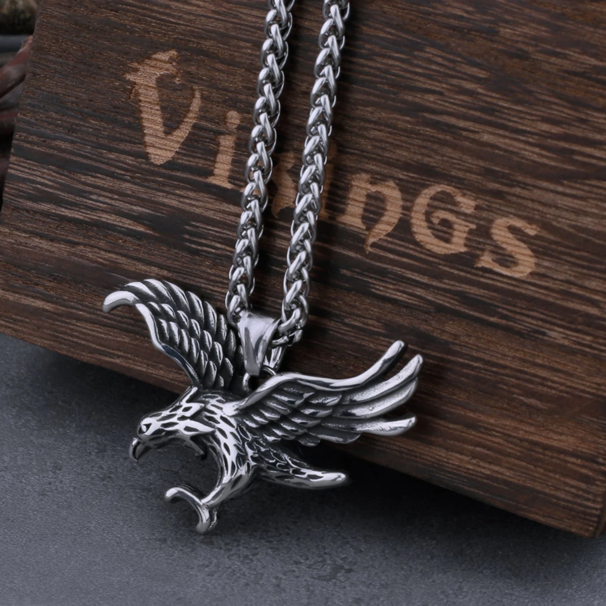 Stainless-Steel-Retro-Eagle-Wings-Necklace-Men-s-Heavy-Industry ...