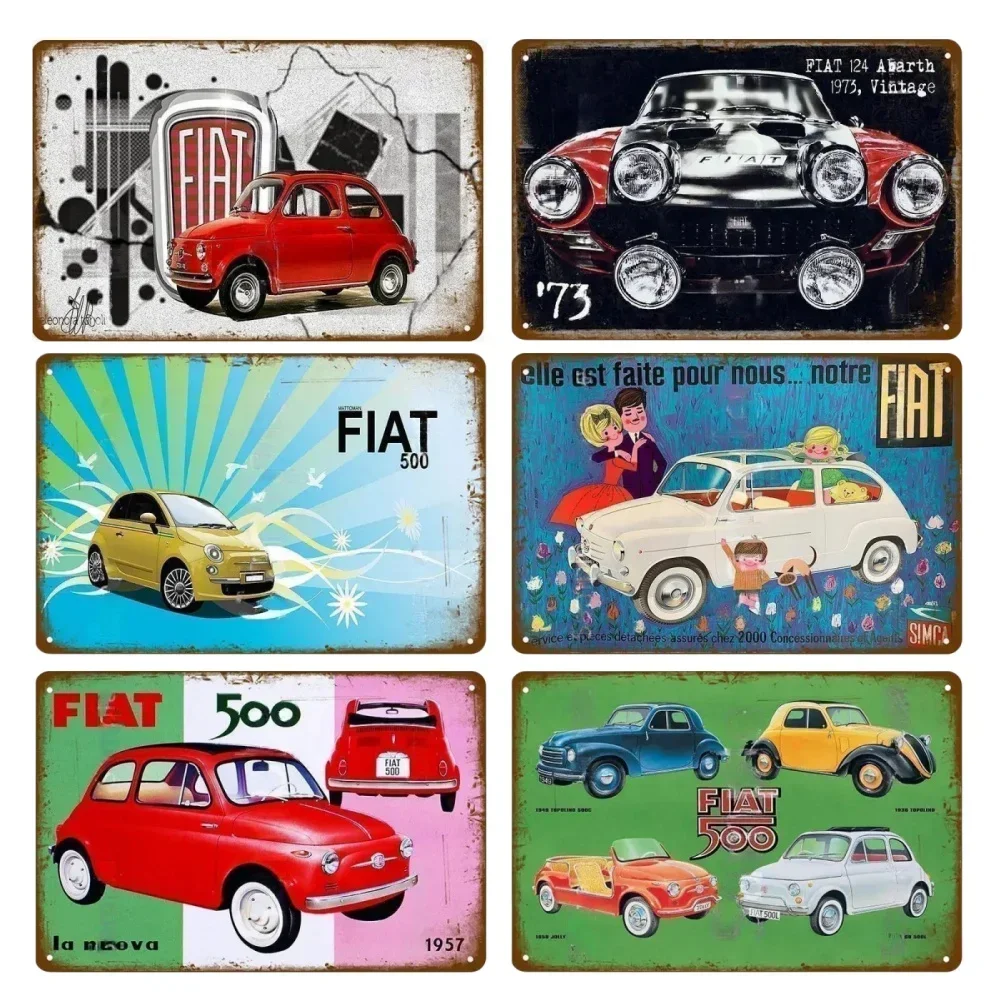 Classic Fiat 500 Vintage Metal Tin Signs Metal Poster Wall Art Decor ...
