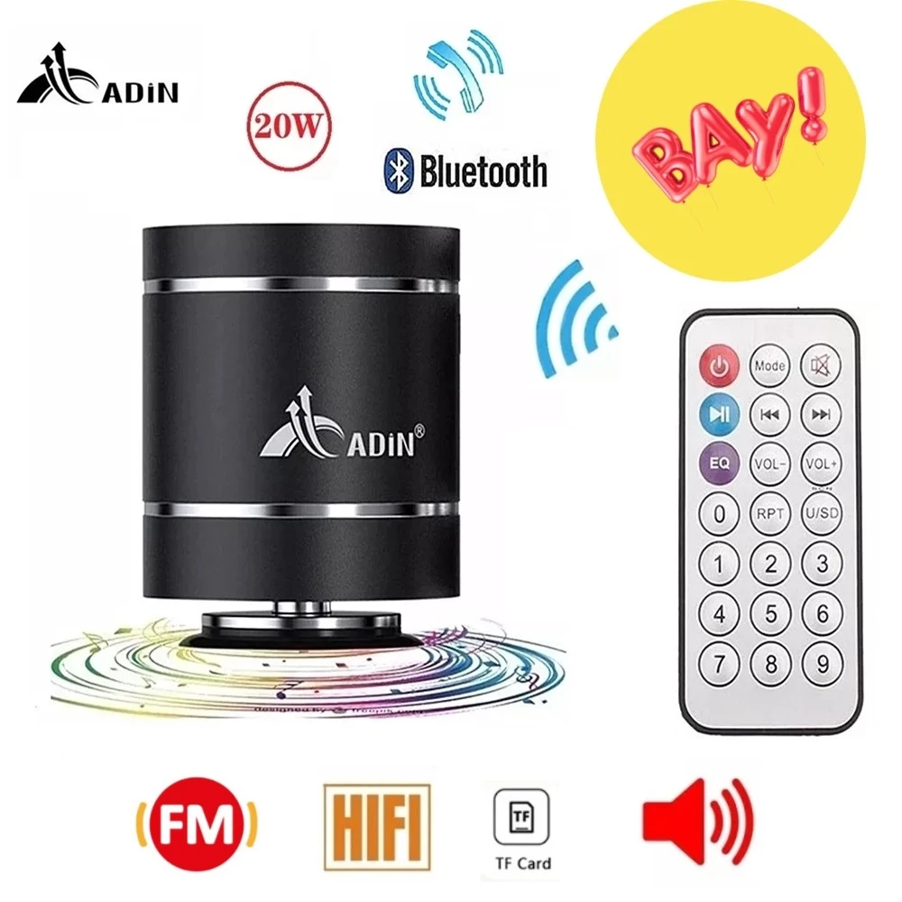 Adin Portable Bluetooth Vibration Speakers With Fm Radio Remote Control ...