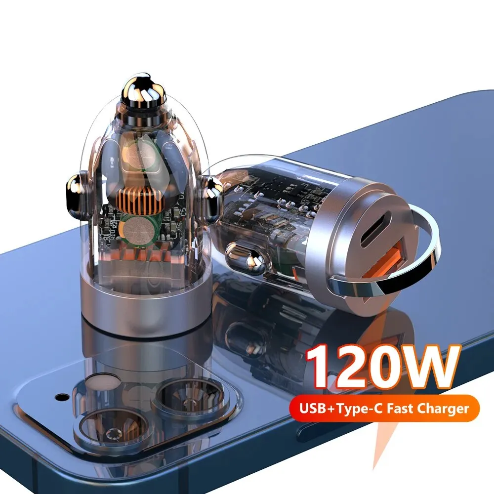 120W-Transparent-Invisible-Pull-Ring-Car-Charger-USB-Type-C-Fast ...