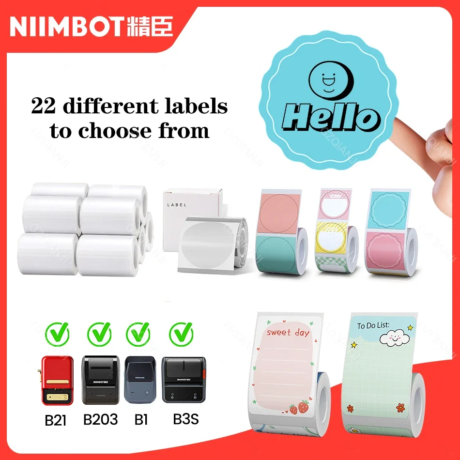 Niimbot-B1-B21-B3S-Label-Maker-Sticker-Thermal-Label-Paper-Roll-Self-Adhesive-Round-White ...