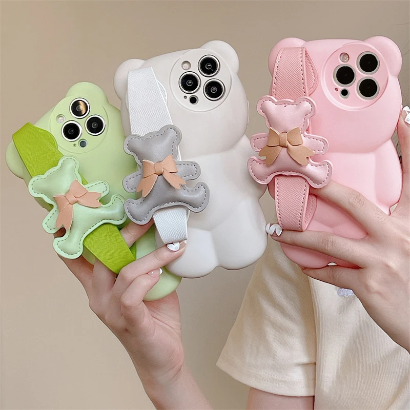 Korean Cartoon Cute Candy Color 3D Bear Animal Gift Soft Phone Case For ...