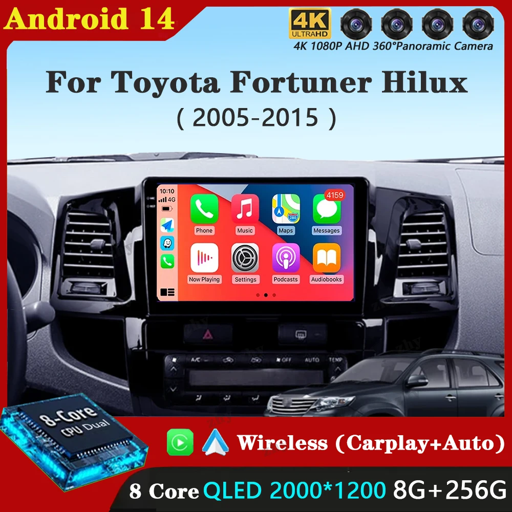 Android 14 For Toyota Fortuner Hilux MT 2005 2006 2007-2014 2015 Car ...