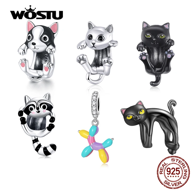 WOSTU-100-925-Sterling-Silver-Cute-Kitty-Black-Cat-Charms-Animal-Bead ...