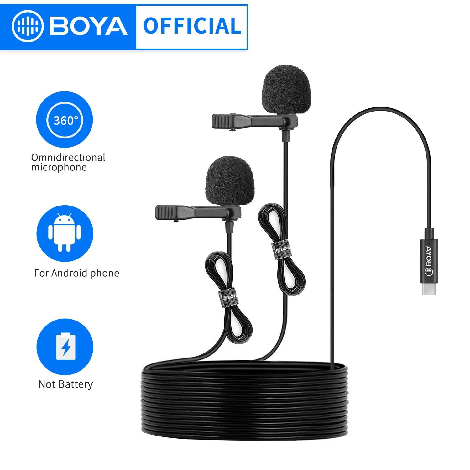 BOYA-BY-M3D-Microphone-Dual-Head-Lavalier-Lapel-Condensador-Microfone-Mic-with-6-Meters-Cable ...