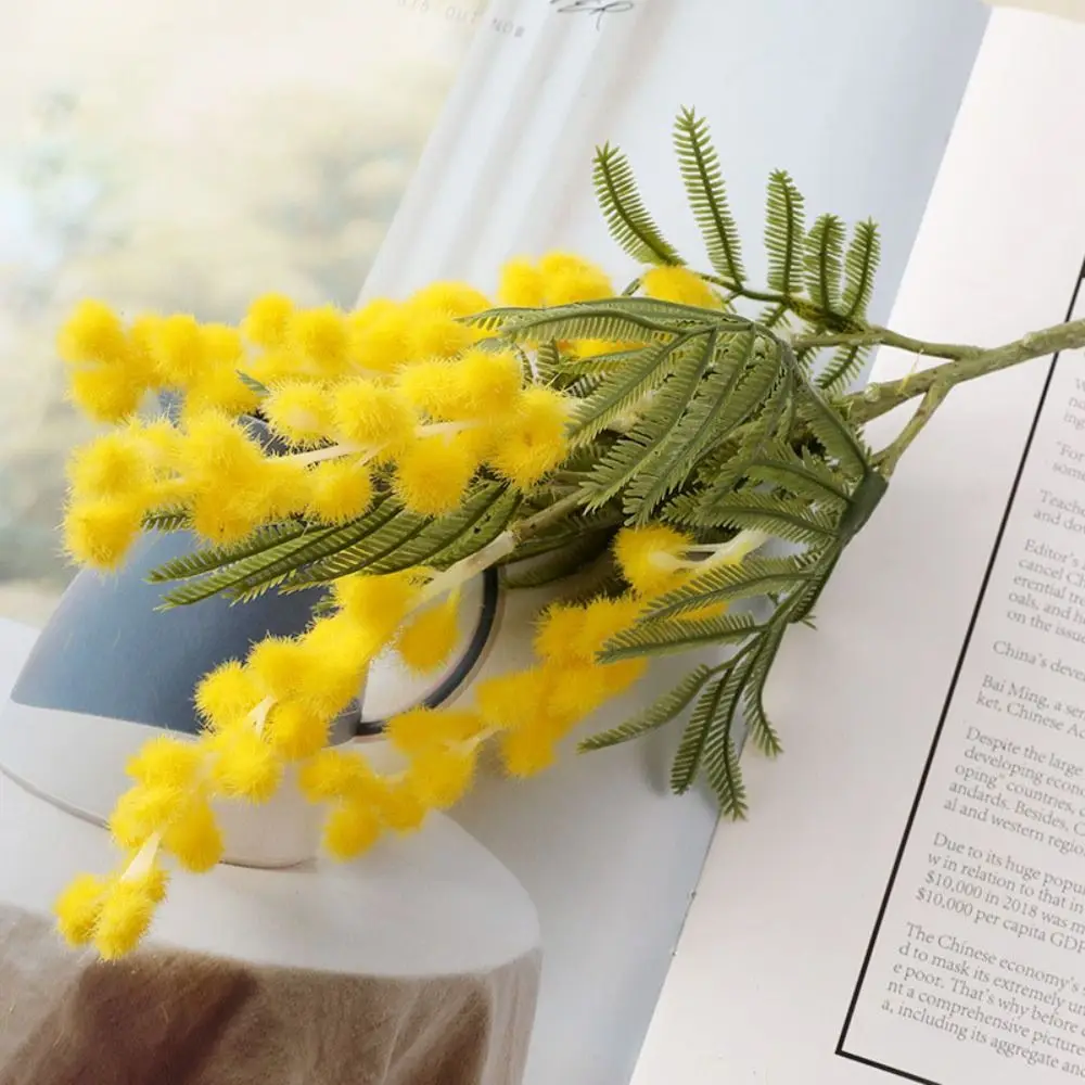 Fake Acacia Artificial Flowers Yellow Mimosa Spray Cherry Fruit Branch ...