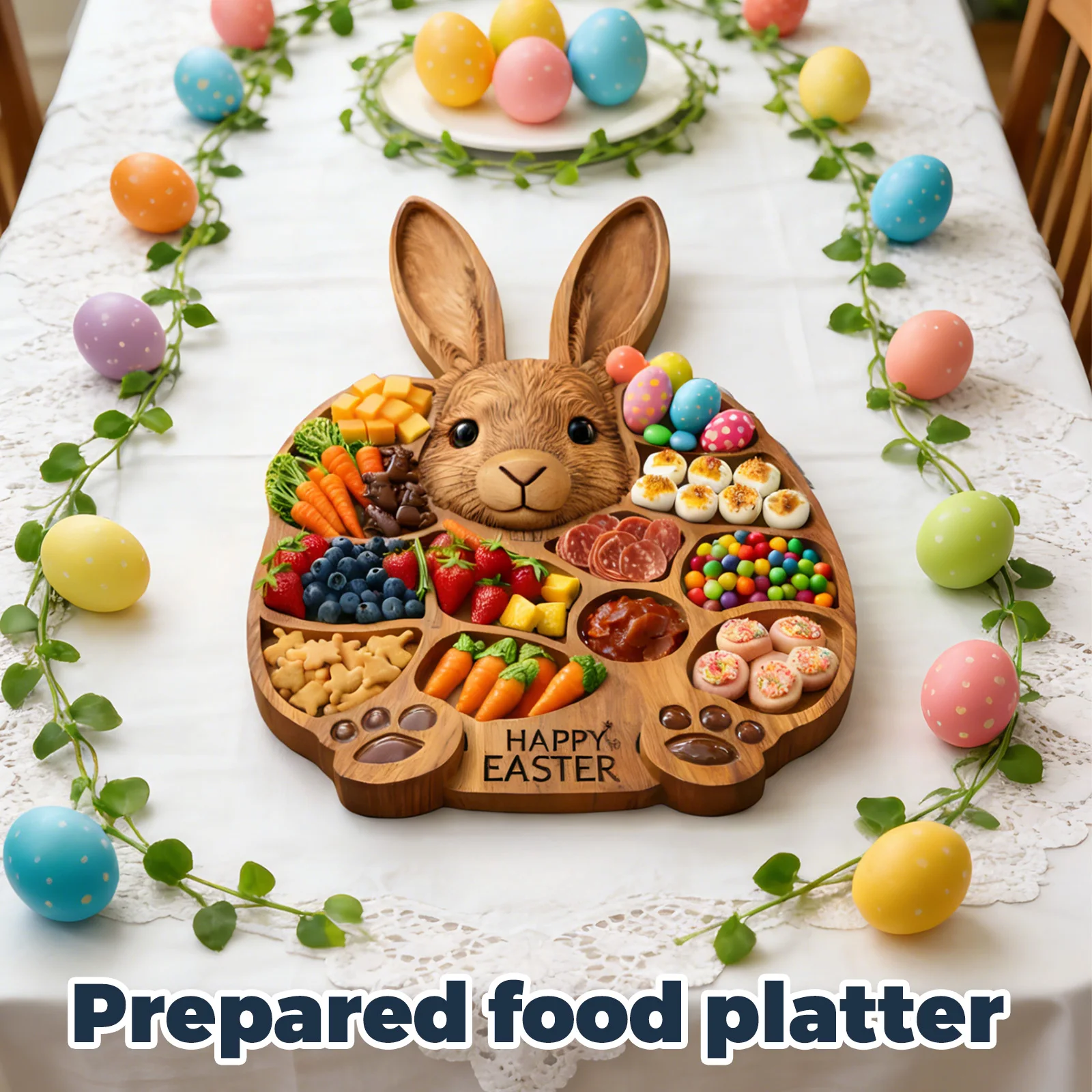 Easter Wooden Cooked Food Platter Rabbit Shaped Platter Handmade ...