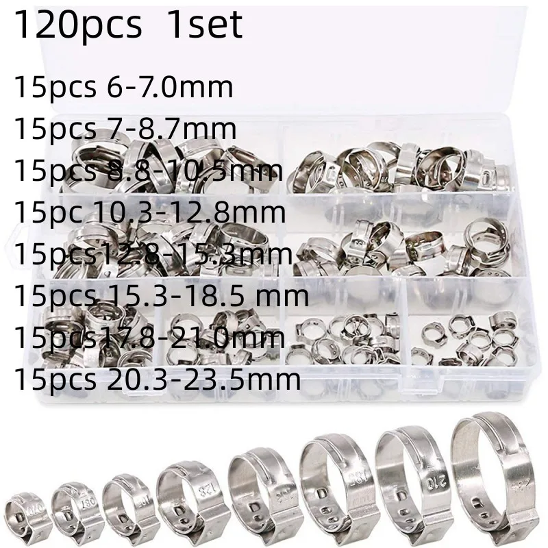 Abrazaderas-de-manguera-de-acero-inoxidable-120-piezas-6-23-5mm-1-oreja ...