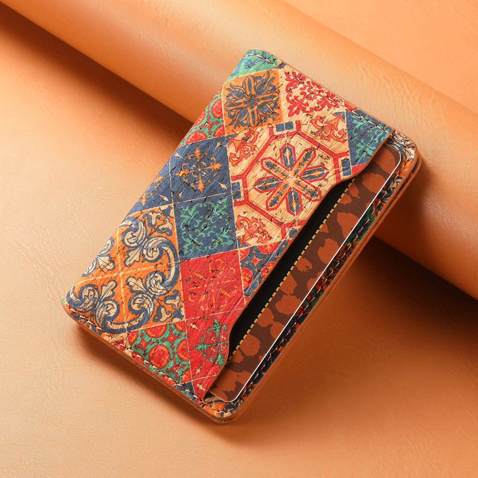 Denior Flower Totem Cork Material Credit Card Wallet (3 Card Slot ...