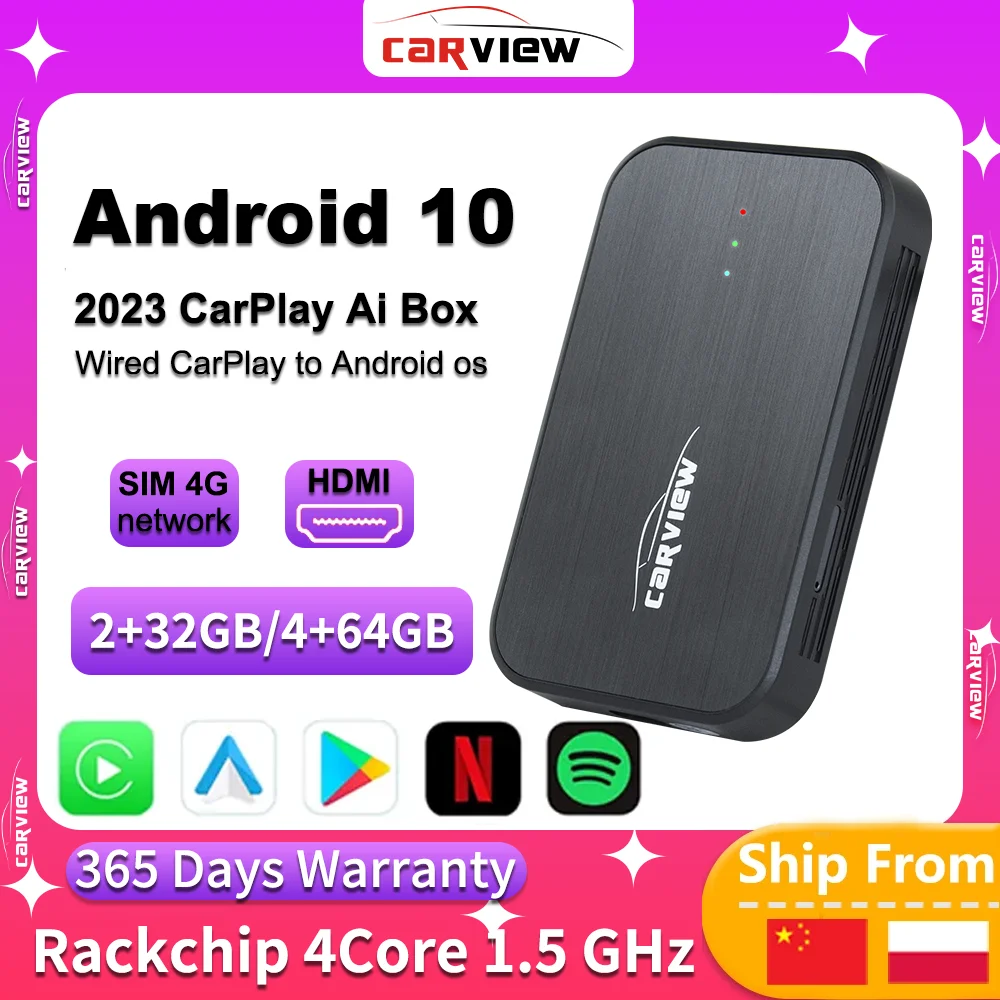 Carview Android 10 Tv Ai Caixa Carplay Sem Fio E Android Carro 4g Lte Wifi Gps Netflix You_tube ...