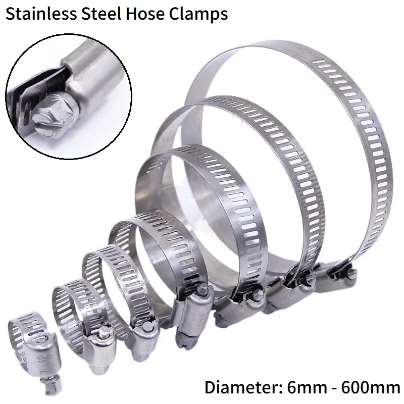 5-10Pcs-6mm-600mm-Stainless-Steel-Drive-Hose-Clamps-Adjustable-Tri-Gear ...