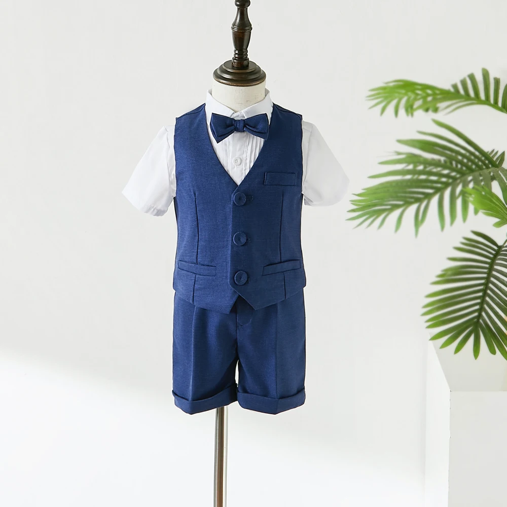 Baby-Clothing-Set-Kids-Blue-Vest-Suspenders-Shorts-Bowtie-Flower-4PS ...