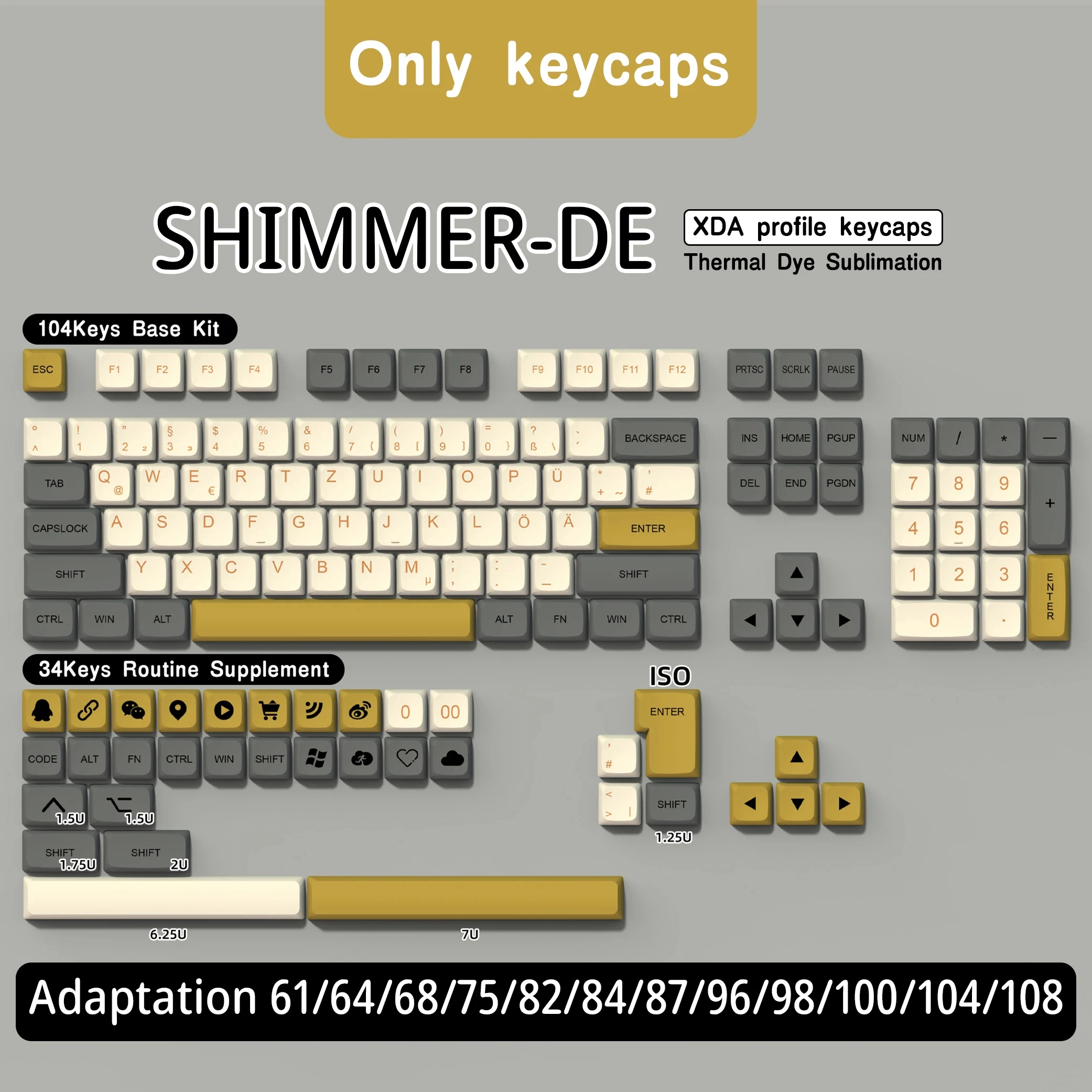 German-Keycaps-XDA-Profile-PBT-DE-Keycap-Dye-Sub-ISO-Alice-Layout-7U ...