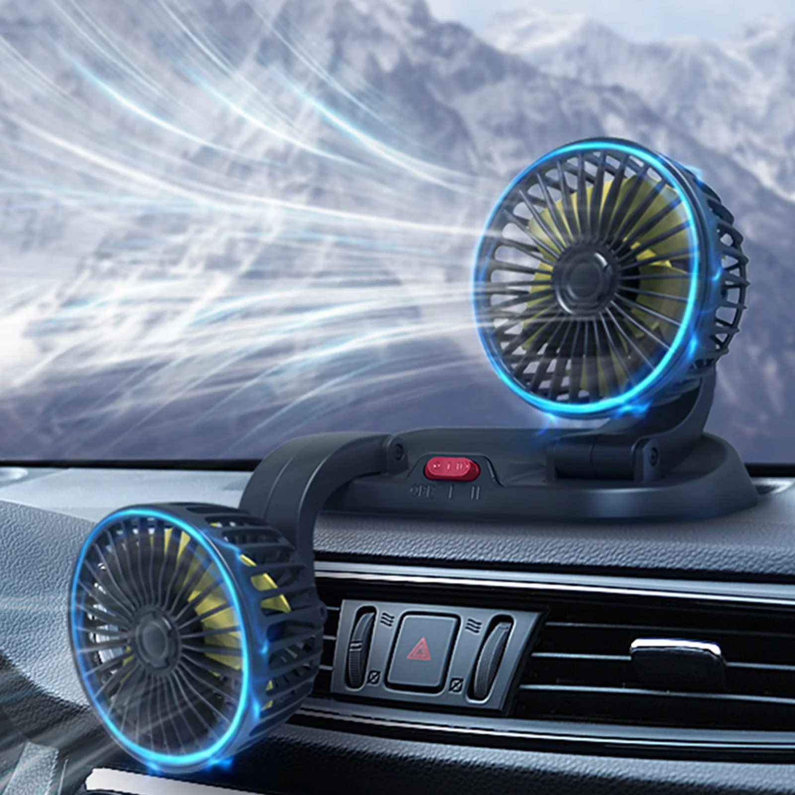360-Degree-Rotation-Portable-Dual-Head-Car-Fan-Auto-Air-Cooling-USB-Air ...
