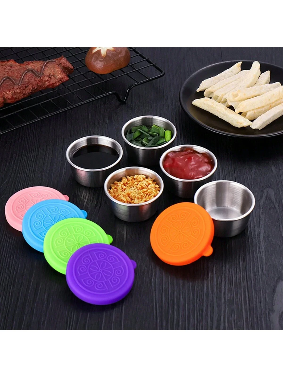 5pcs-Stainless-Steel-Sealed-Dip-Cup-With-Lid-For-Portion-Control ...