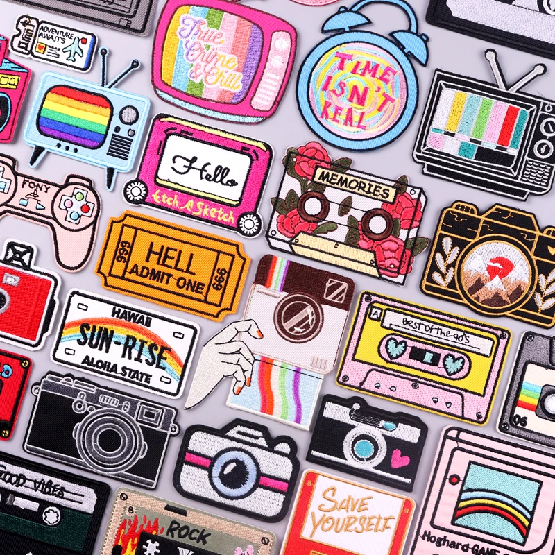 Camera-Patch-Iron-On-Patches-For-Clothing-Cassette-Tape-Embroidered ...