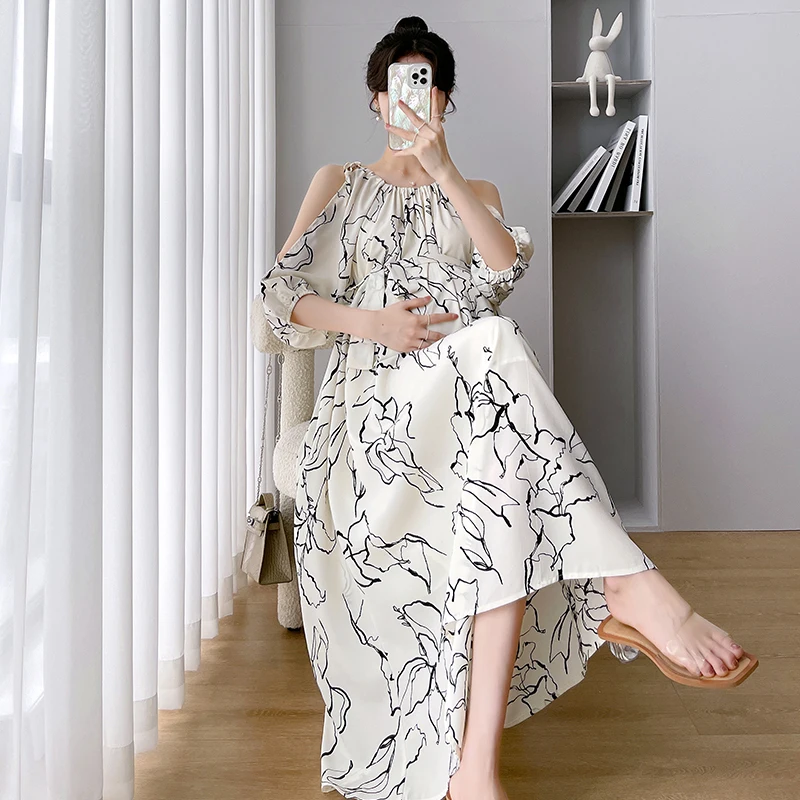 Summer-Plus-Size-Maternity-Dress-Shoulderless-Pregnant-Women-Chiffon ...