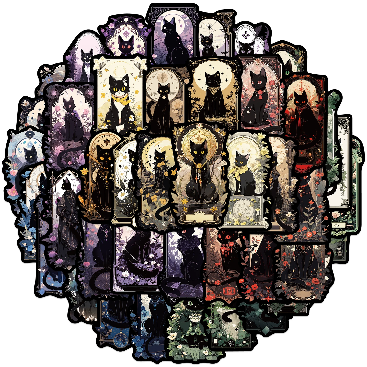 50PCS-Dark-Gothic-Black-Cat-Stickers-Aesthetic-Tarot-Goth-Decals-DIY ...