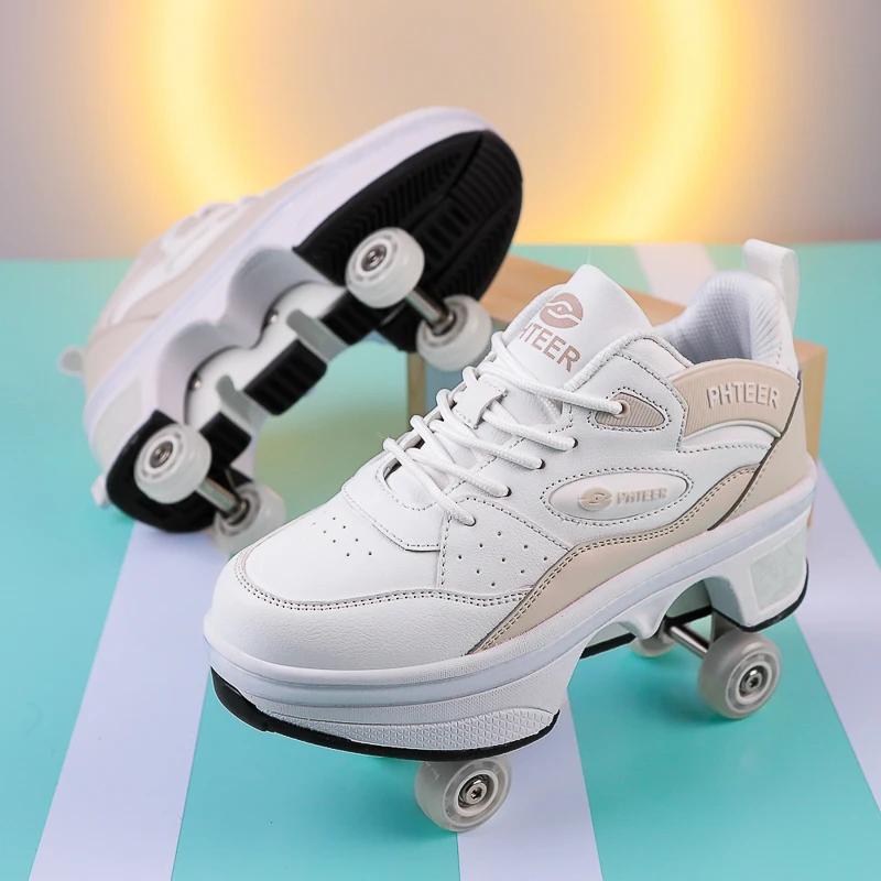 Deformation Shoes Roller Sneakers With 4 Wheels Skates Adult Kids ...