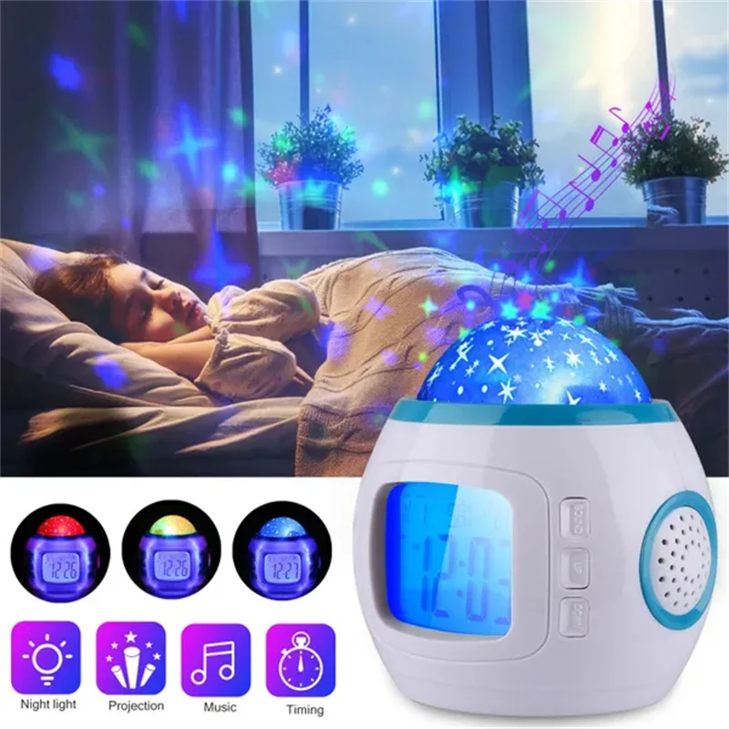 LED-Music-Alarm-Clock-Starry-Star-Sky-Projection-Color-Change-Bedside ...