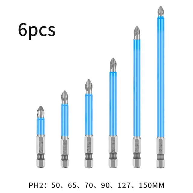 6PC 50mm150mm PH2 Phillips Head Screwdriver Drill Bit Hex Shank ...