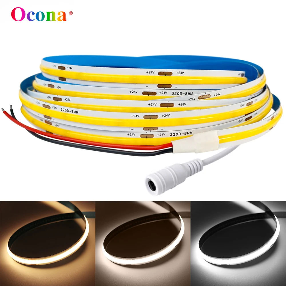 5m/10m COB LED Strip For Room Decor DIY 8mm DC24V 320LED/m High ...