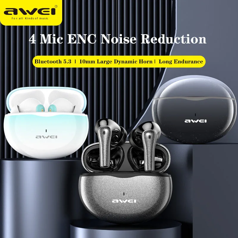 Awei T62 Wireless Bluetooth Earbuds HiFi Music Earphone Bluetooth 5.3 Headphones With Mic ENC ...