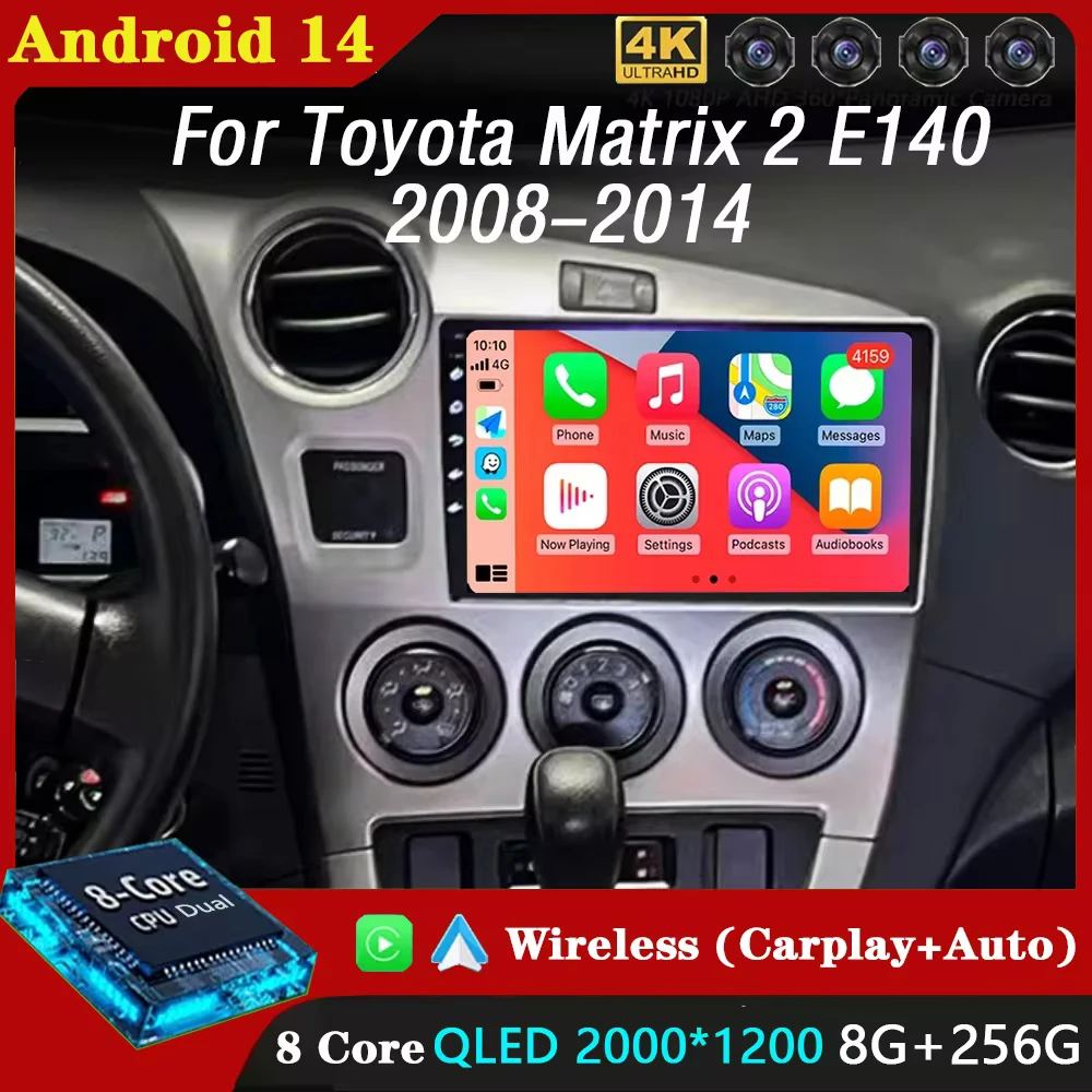 Android-14-Carplay-Auto-Car-Radio-For-Toyota-Matrix-2-E140-2008-2009 ...