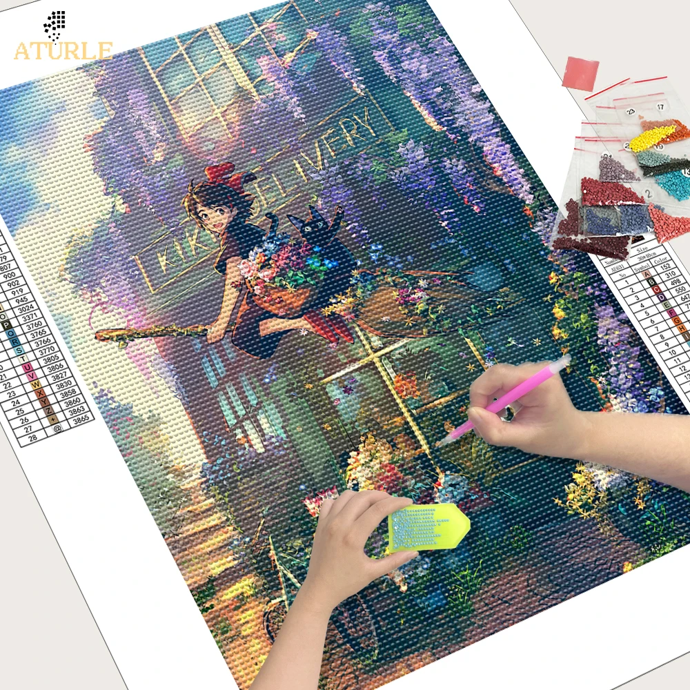 Full-Round-Diamond-Painting-Anime-Girl-And-Cat-Diamond-Embroidery ...
