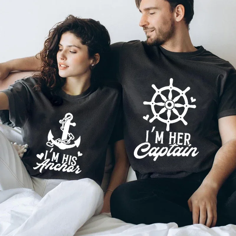 Matching Couples T Shirt I'm Her Captain His Ancho Print TShirt Unisex ...