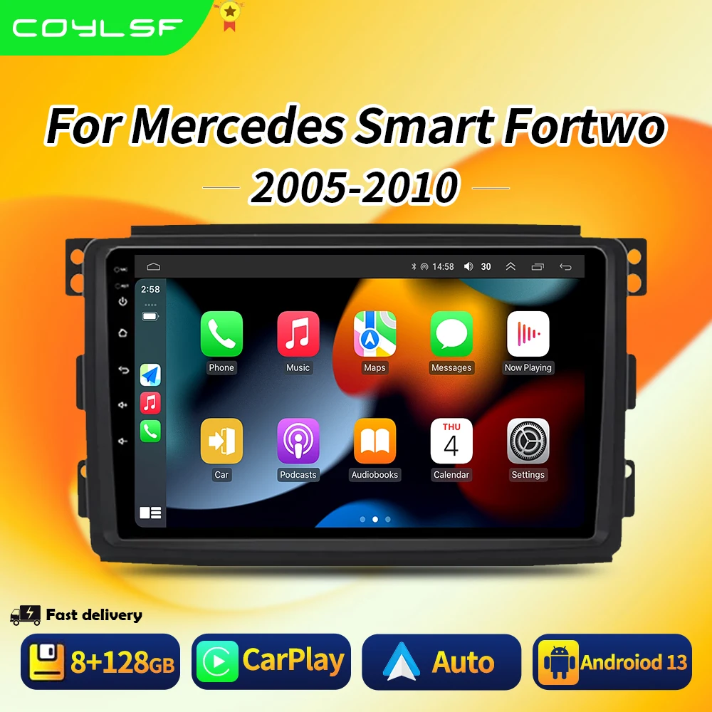 For-Smart-Fortwo-2005-2010-2-Din-Android-13-Car-Radio-Multimedia-Video ...