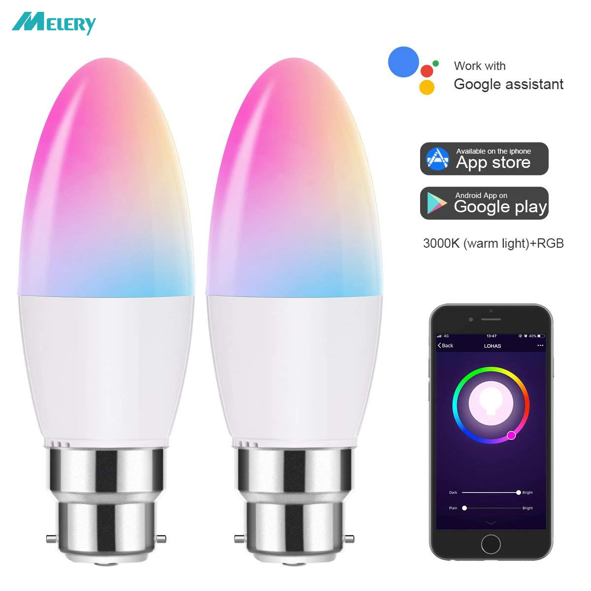 Smart Wifi Led Candle Bulbs B22 Bayonet 5w Rgb Warm/cold Day White ...