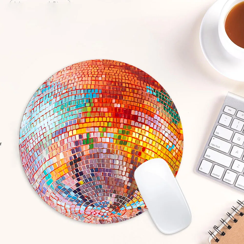 Round Mouse Pad Color Disco Ball Design Rubber Mousepad Aesthetic Desk ...