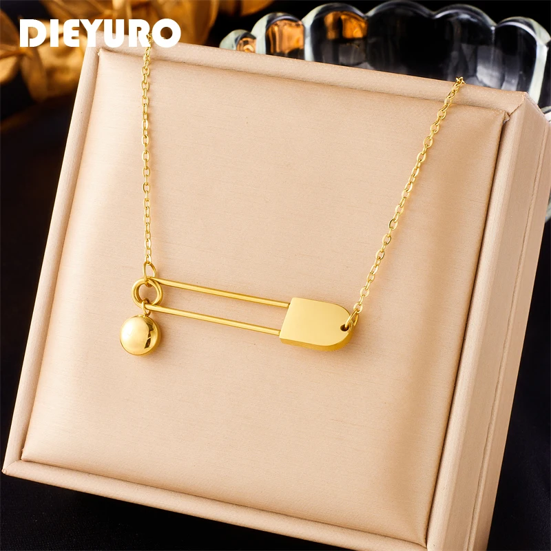 DIEYURO-316L-Stainless-Steel-Gold-Color-Paperclip-Ball-Pendant-Necklace ...