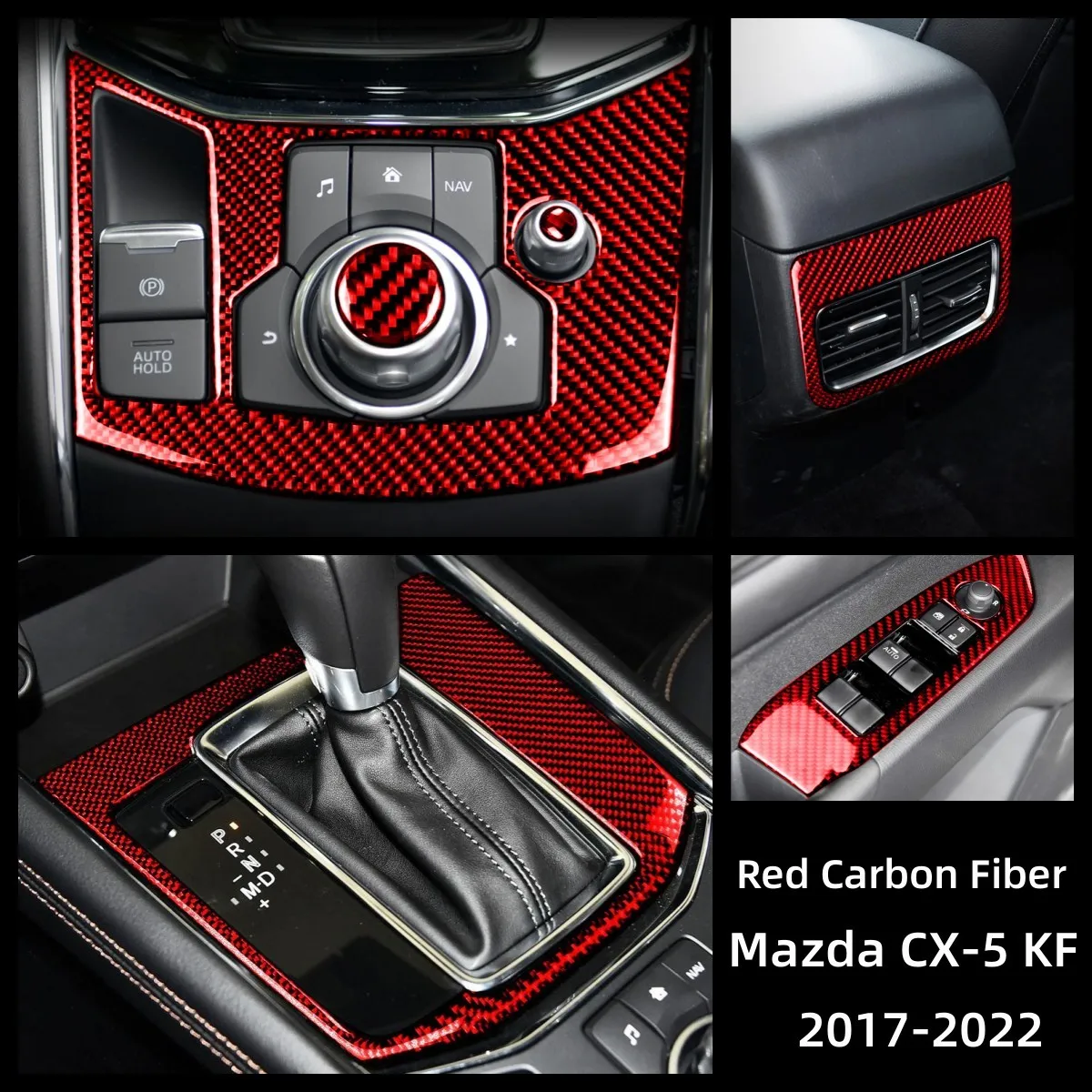 Red Carbon Fiber For Mazda Cx-5 Cx5 Kf 2017-2022 Knob Gear Shift Box ...