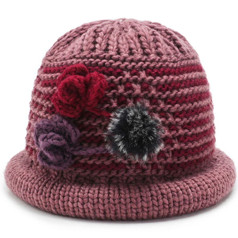 2021 Autumn Winter Middle-aged Elderly Hat Knitted Grandma Wool Caps ...