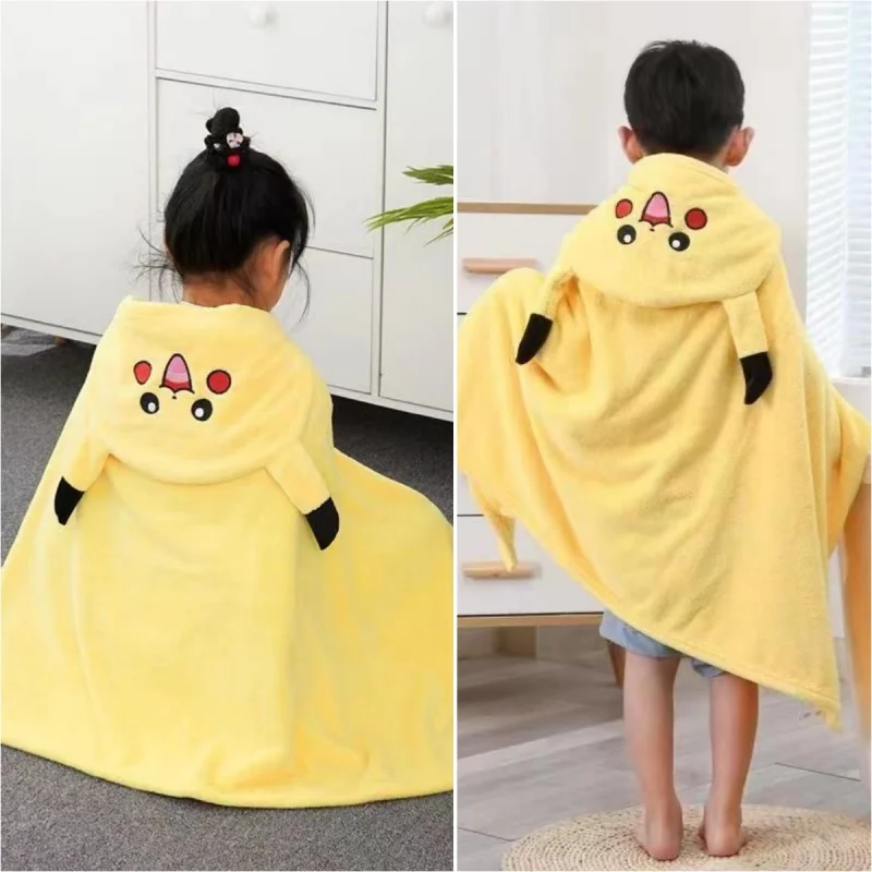 Pokemon Pikachu Plush Flannel Children's Bath Towel Cartoon One-piece ...