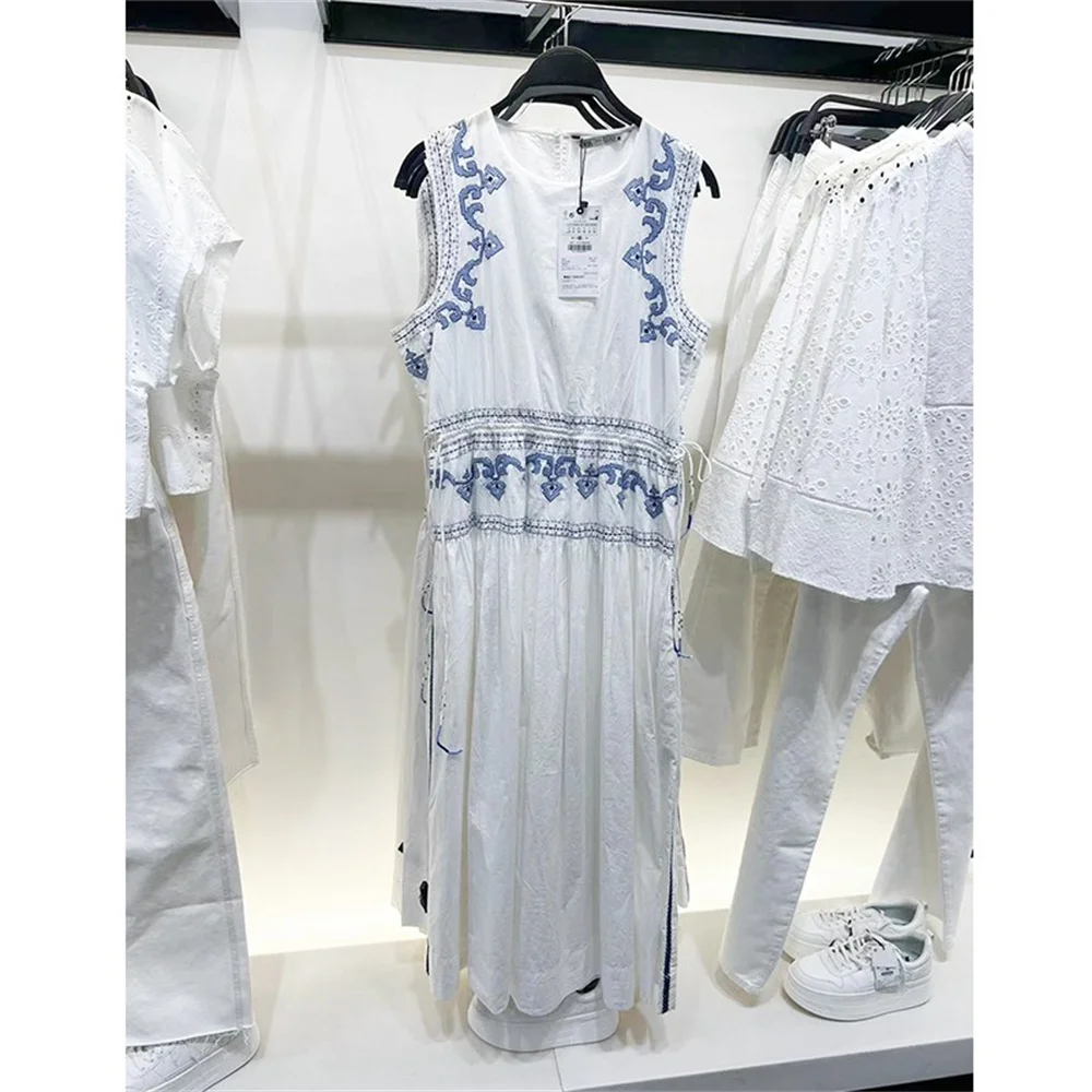 Pb&za 2023 Women's Summer New Heavy Industry Retro Sleeveless Blue ...