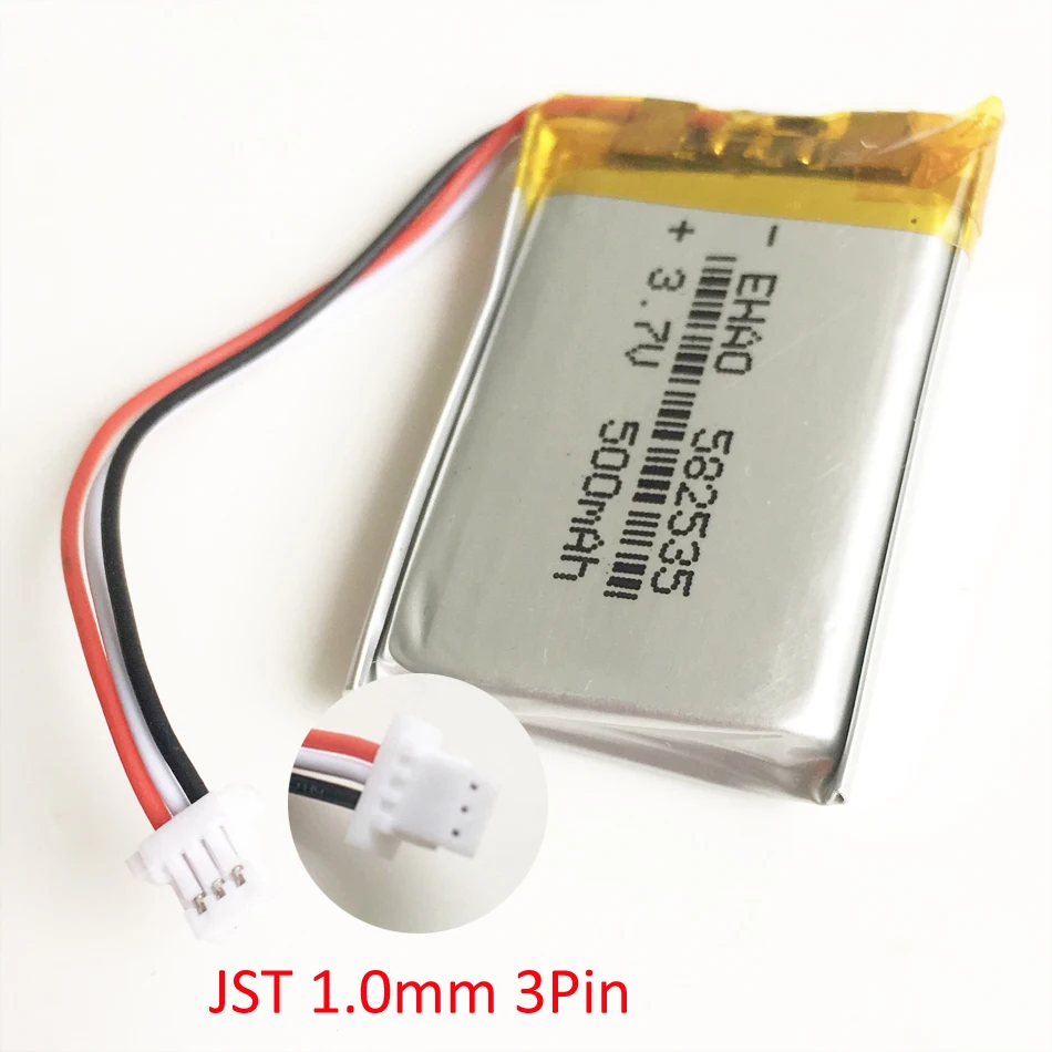 3-7V-500mAh-Lipo-Rechargeable-Battery-582535-JST-1-0mm-3Pin-For-MP3-GPS ...