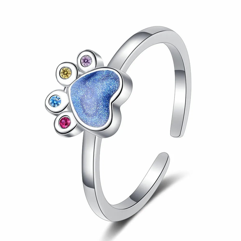 New-Cute-Cat-Paw-Print-Ring-For-Women-Cartoon-Little-Cat-Claw-Open ...