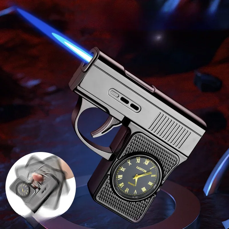 HOT Creative Gun Type True Watch Windproof Jet Blue Flame Butane Gas ...