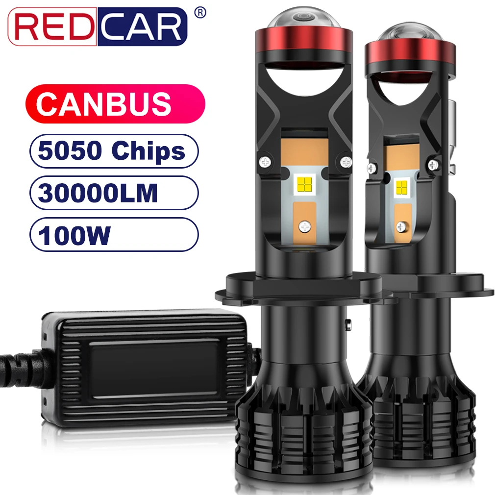 Canbus Lamp H4 9003 H7 LED Mini Projector 3D Lens 100W 30000LM Motorcycle Headlight Automobile ...