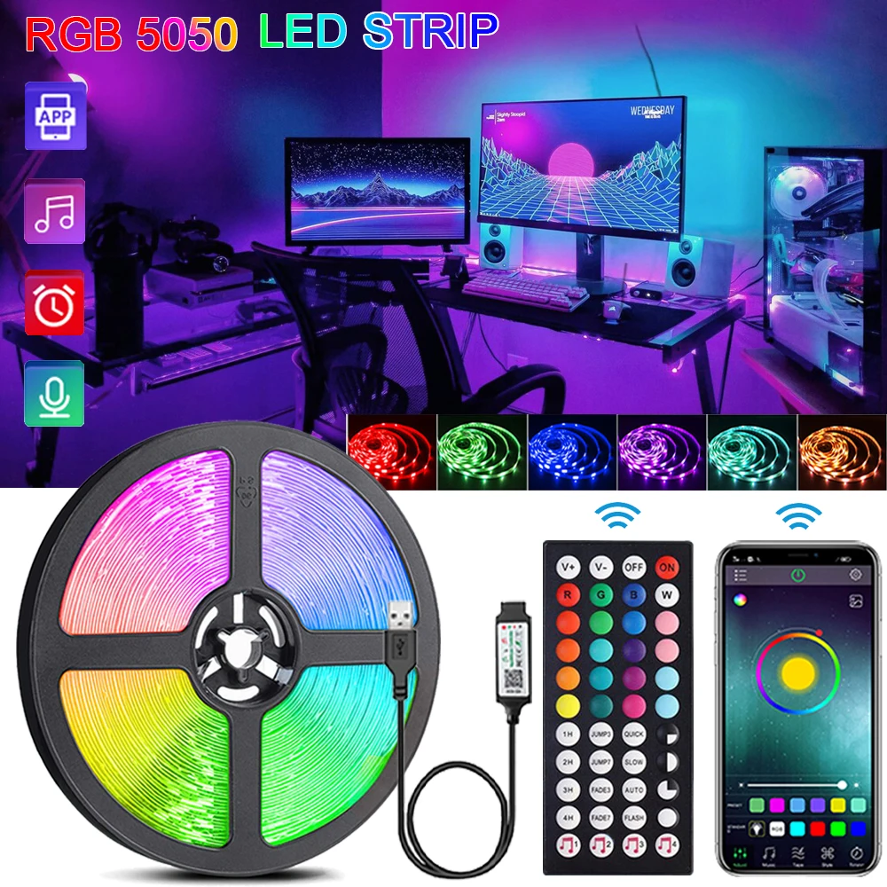 RGB-5050-LED-Strip-Lights-Music-Sync-USB-5V-Remote-Control-Led-Ribbon ...