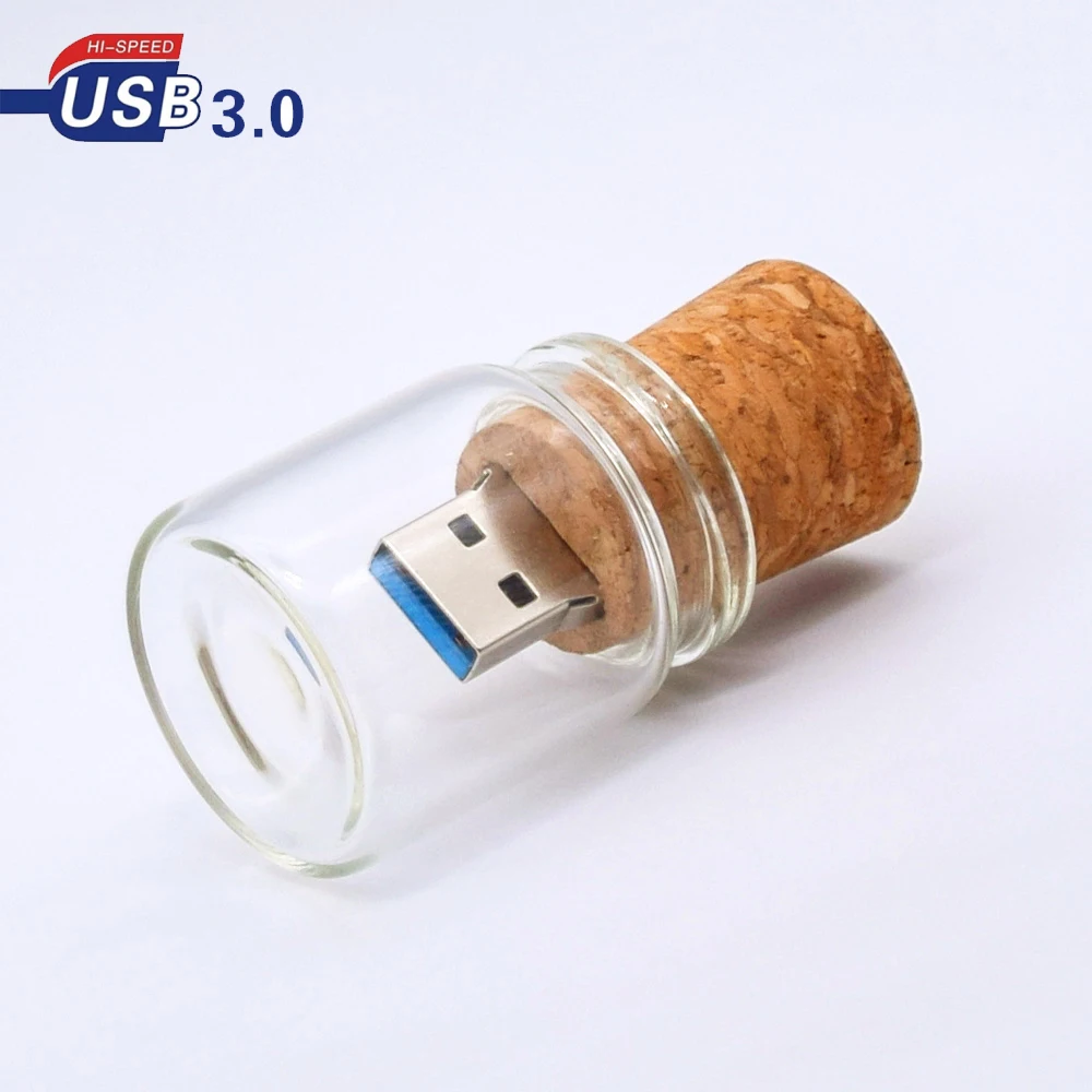 USB 3.0 personalized customization Glass drift bottle Cork USB wooden ...