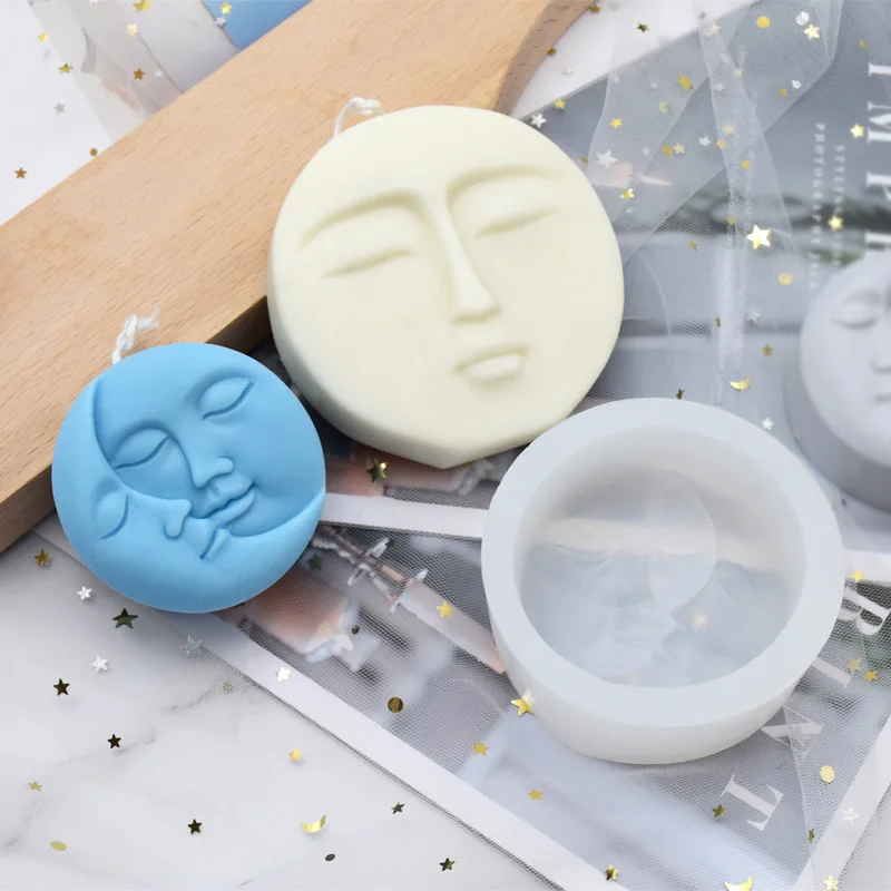 3D Nordic Abstract Sun Moon Face Silicone Candle Molds DIY Handmade ...