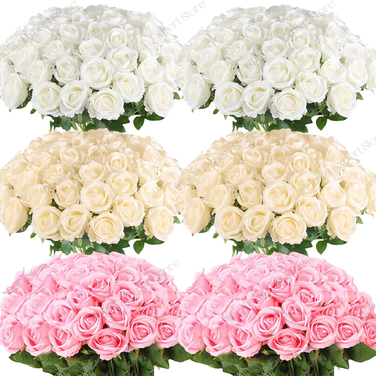 120-500PCS-Artificial-Rose-Flower-Velvet-White-Rose-Faux-Rose-Stems ...