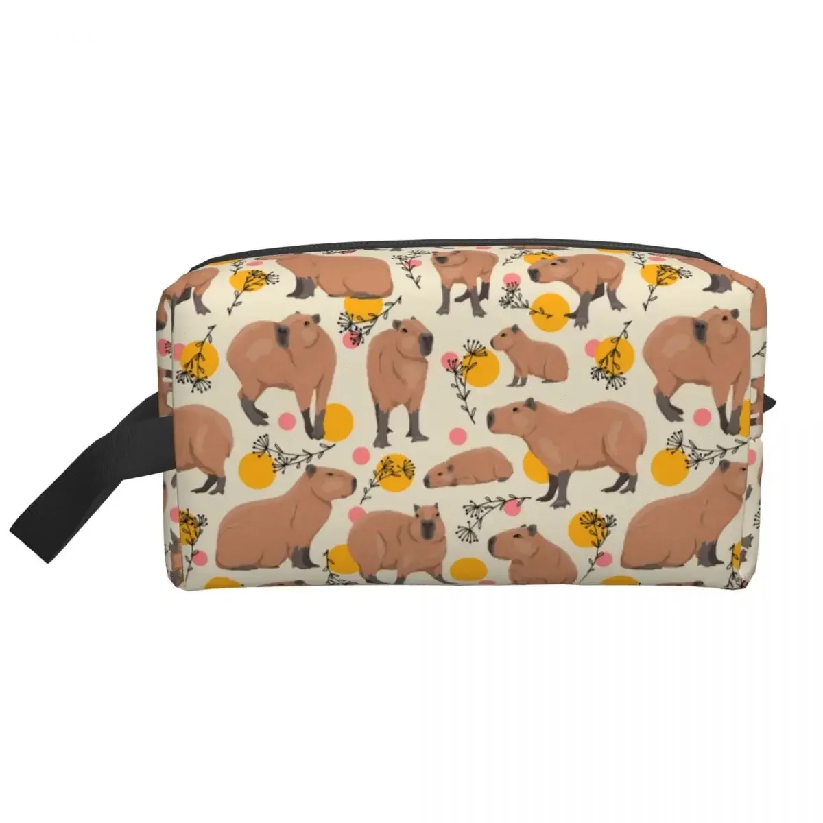 Custom-Kawaii-Capybaras-Doodle-Plants-Pattern-Travel-Toiletry-Bag-Women ...