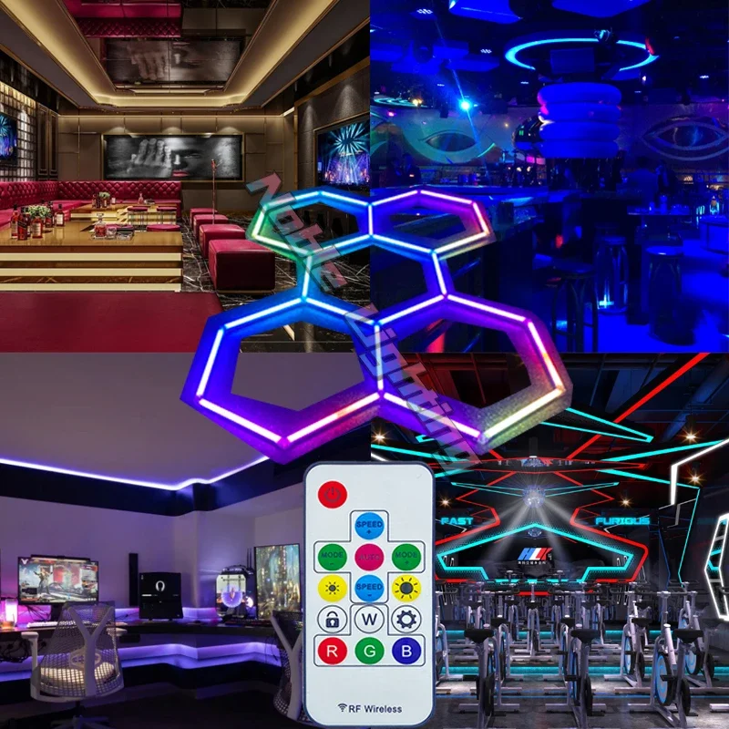 Gym Decorative Lights RGB Hexagon Lighting Kits with RGB Color Changing ...
