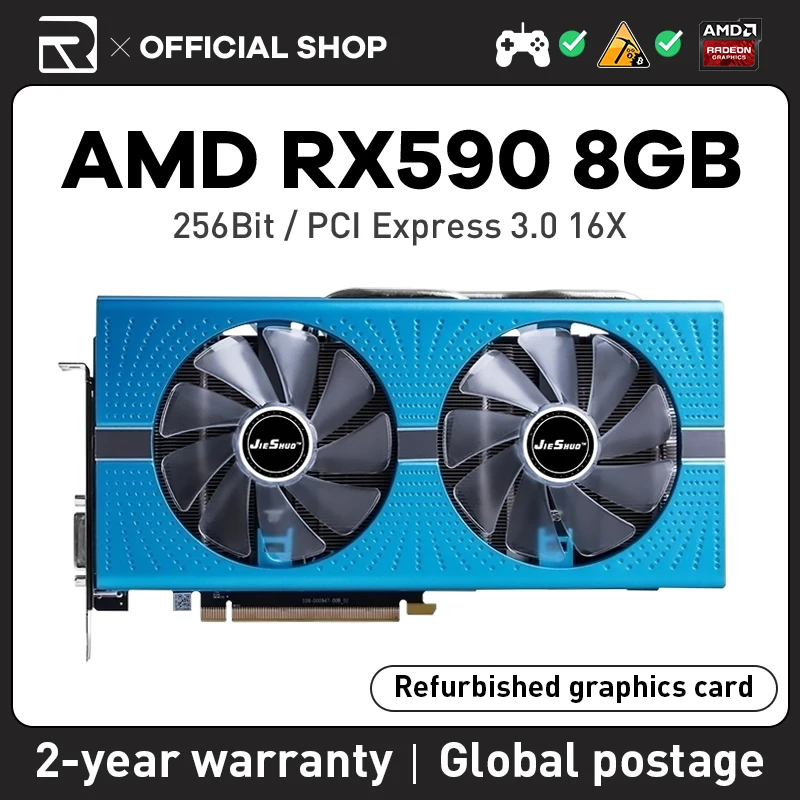 JIESHUO RX 590 8G Graphics Card AMD Radeon Double fan Computer GPU Rx ...