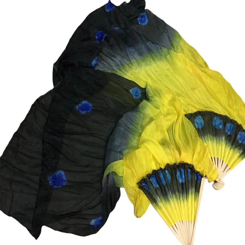 Hand-Tie-Dye-Art-Fan-Veil-2pcs-Peacock-Belly-Dance-Silk-Veil-Stage ...